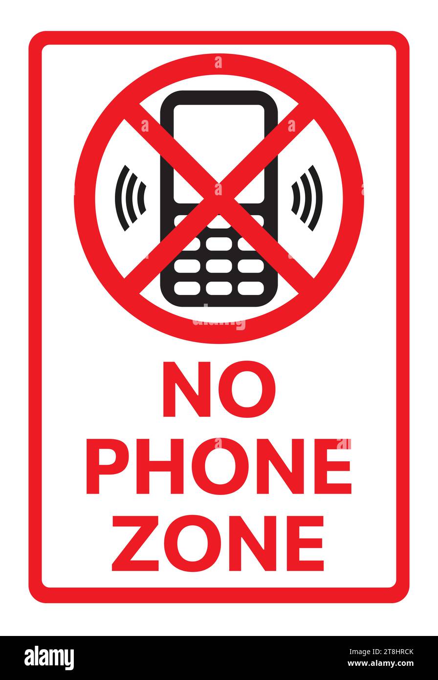 Telephone warning stop sign icon. Text NO PHONE ZONE. Vector ...