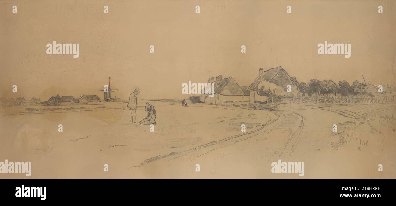 Dutch landscape, Rudolf Ribarz, Vienna 1848 - 1904 Vienna, drawing ...