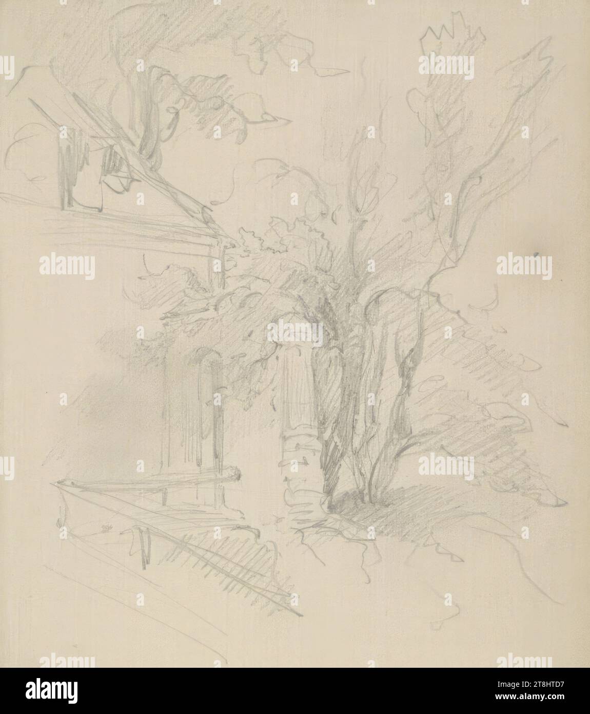 Sketch of a gate with trees, upside down in the sketchbook, Danhauser ...