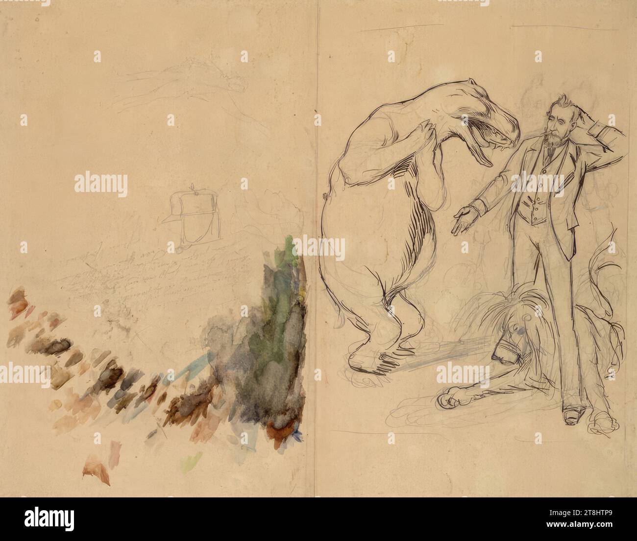 Plener tames the Bohemian lion, Ernst Juch, Gotha 1838 - 1909 Vienna ...