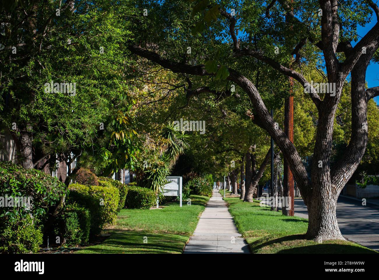 A view of a city sidewalk featuring Suburban Street in Burbank, Los ...