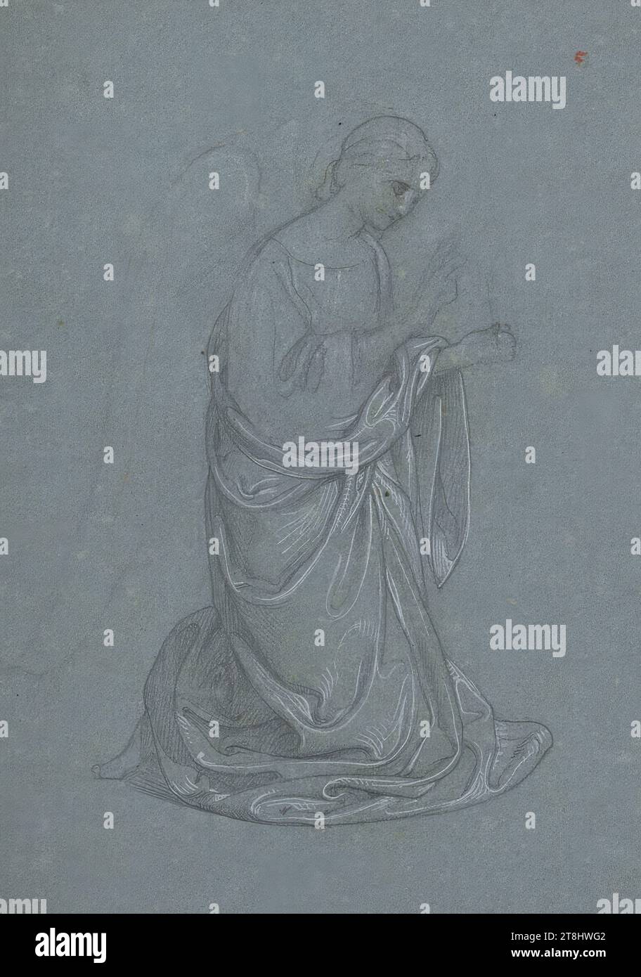 Kneeling angel to the right, at an annunciation, drawing, pencil ...