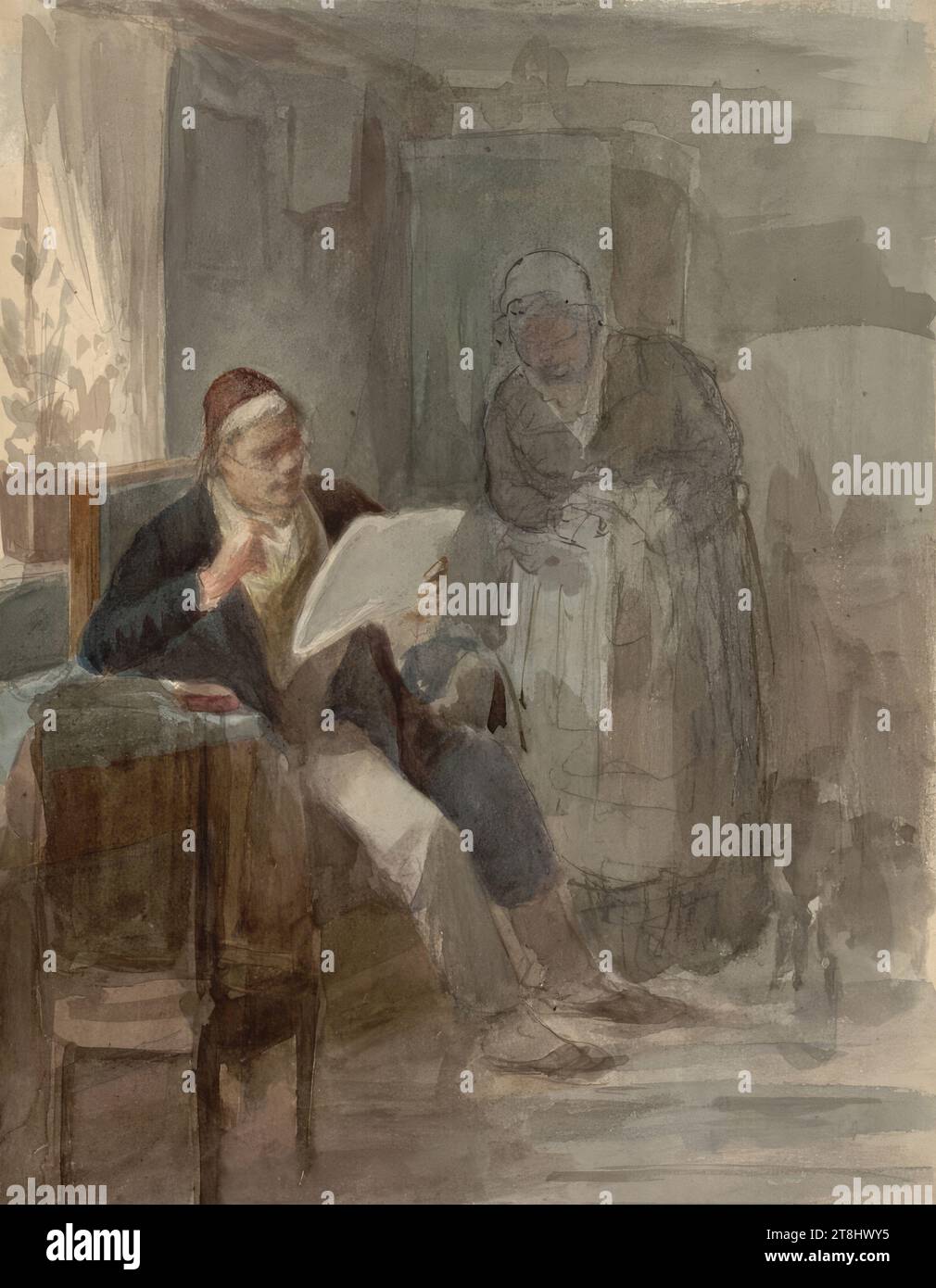The letter reader, Ernst Juch, Gotha 1838 - 1909 Vienna, drawing ...