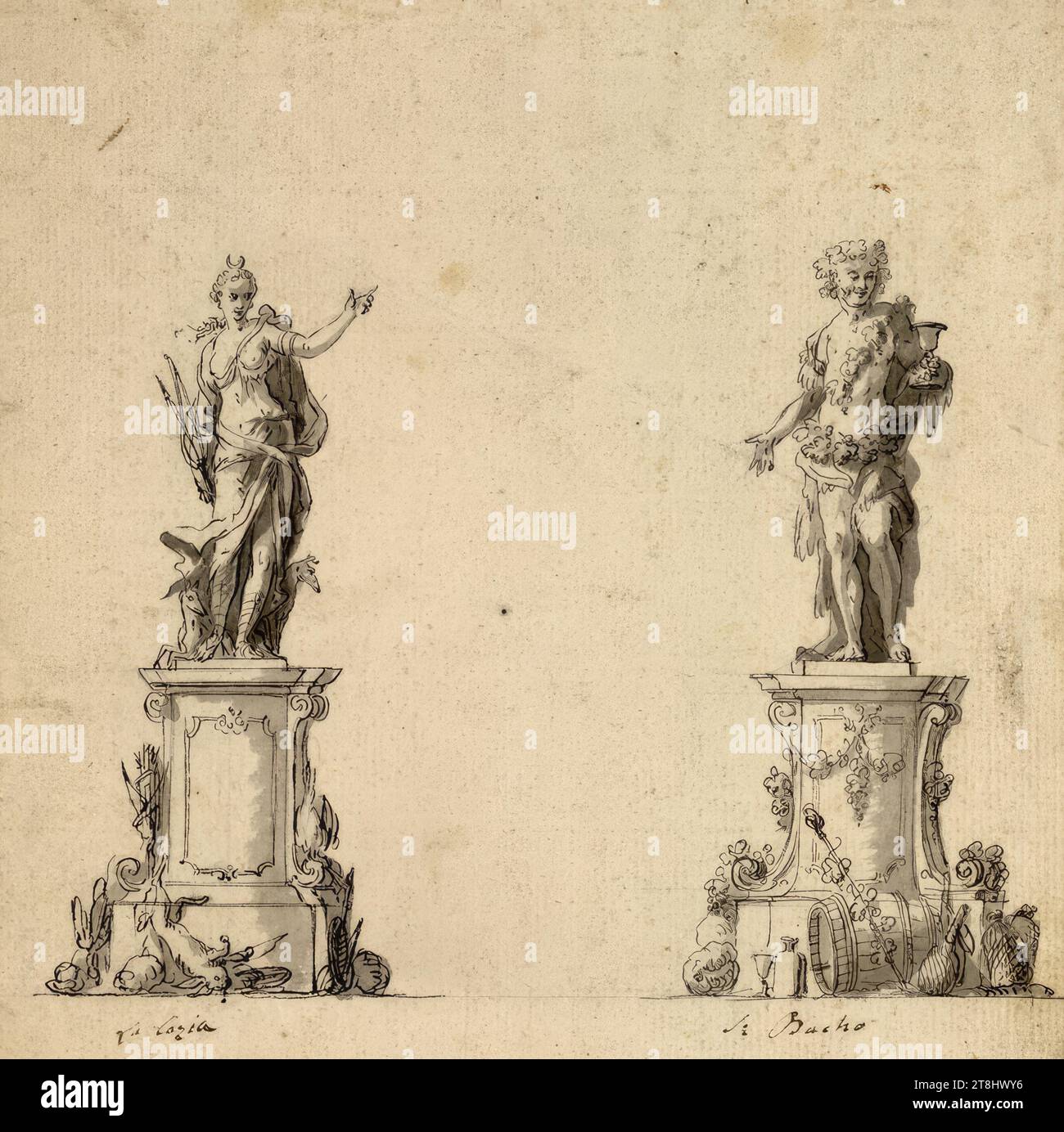 Sketches of two statues: Diana and Bacchus, Anonymous, around 1770/1780 ...