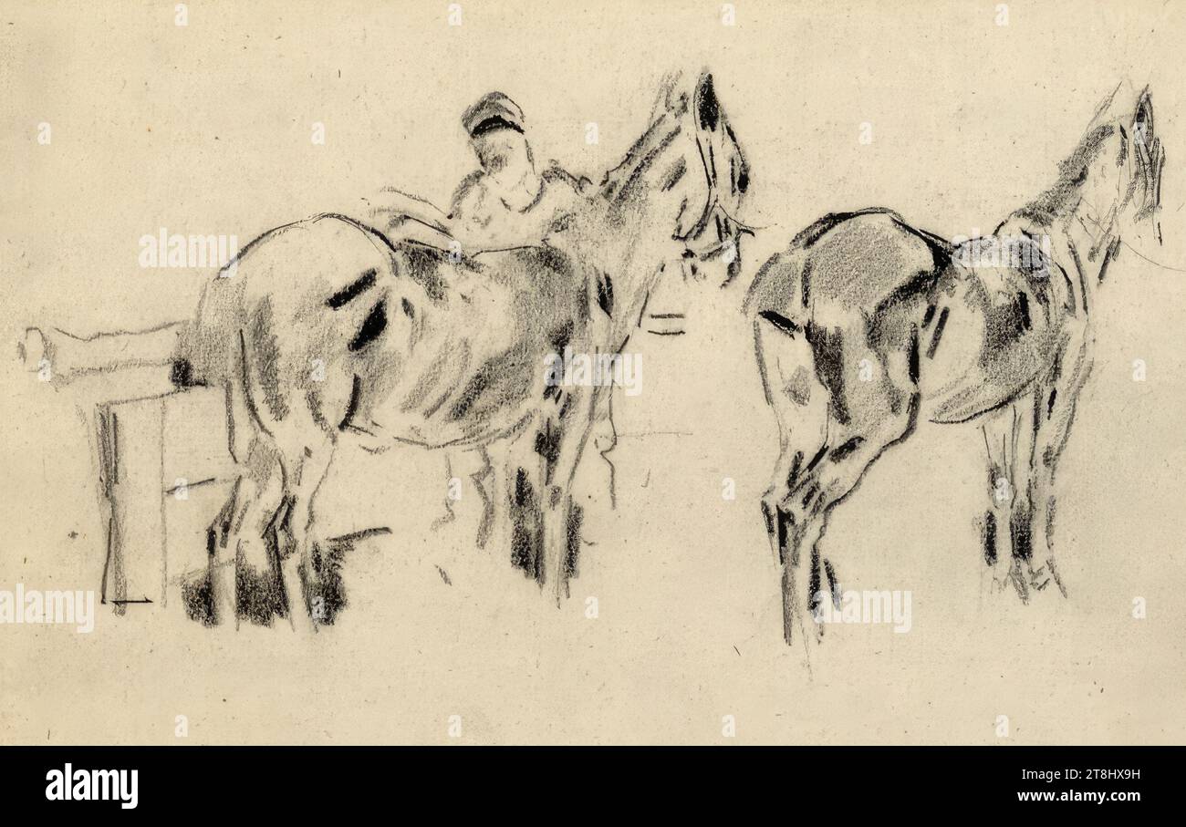 Two horses, Demeter Koko, Austria, 1891 - 1929, drawing, pencil, mount ...