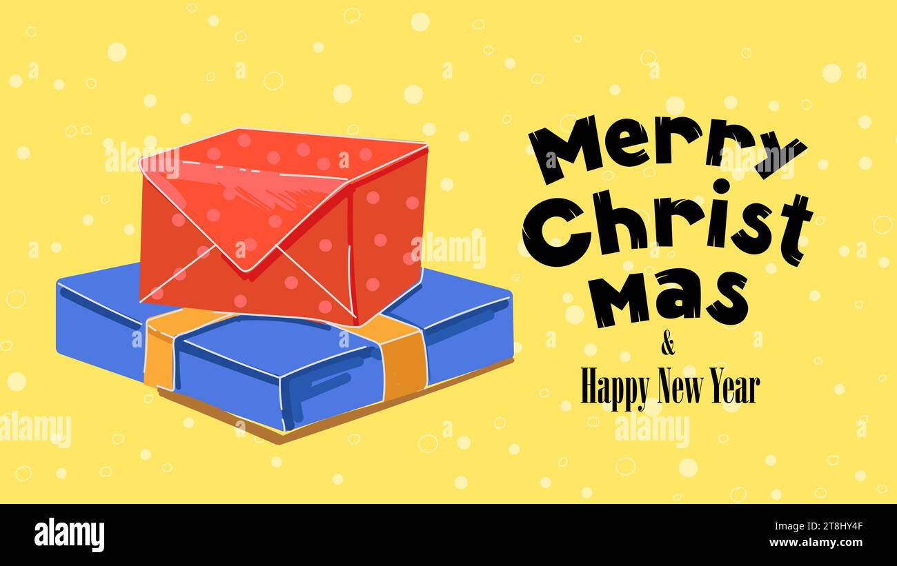 Merry Christmas and Happy New Year greeting card. Xmas cozy holiday eve ...