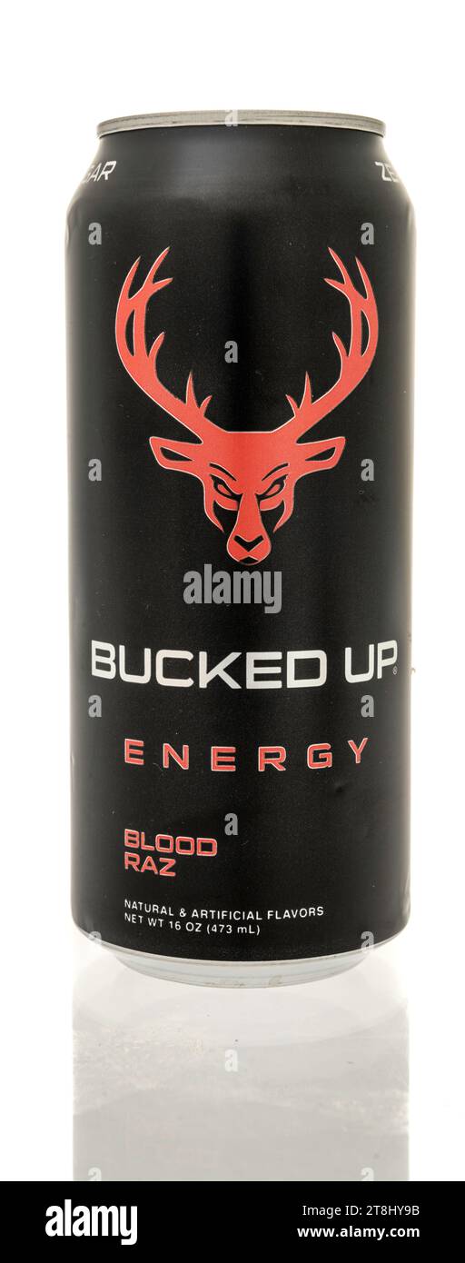 Winneconne, WI - 15 October 2023: A can of Bucked up energy drink on an ...