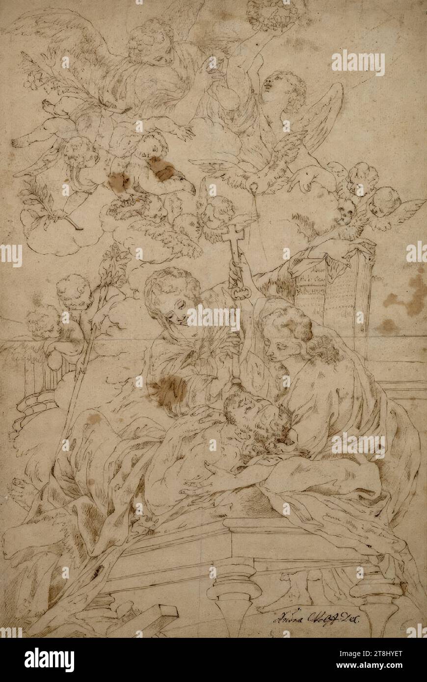 Death of Saint Joseph, anonymous, original around 1687, drawing, ink ...