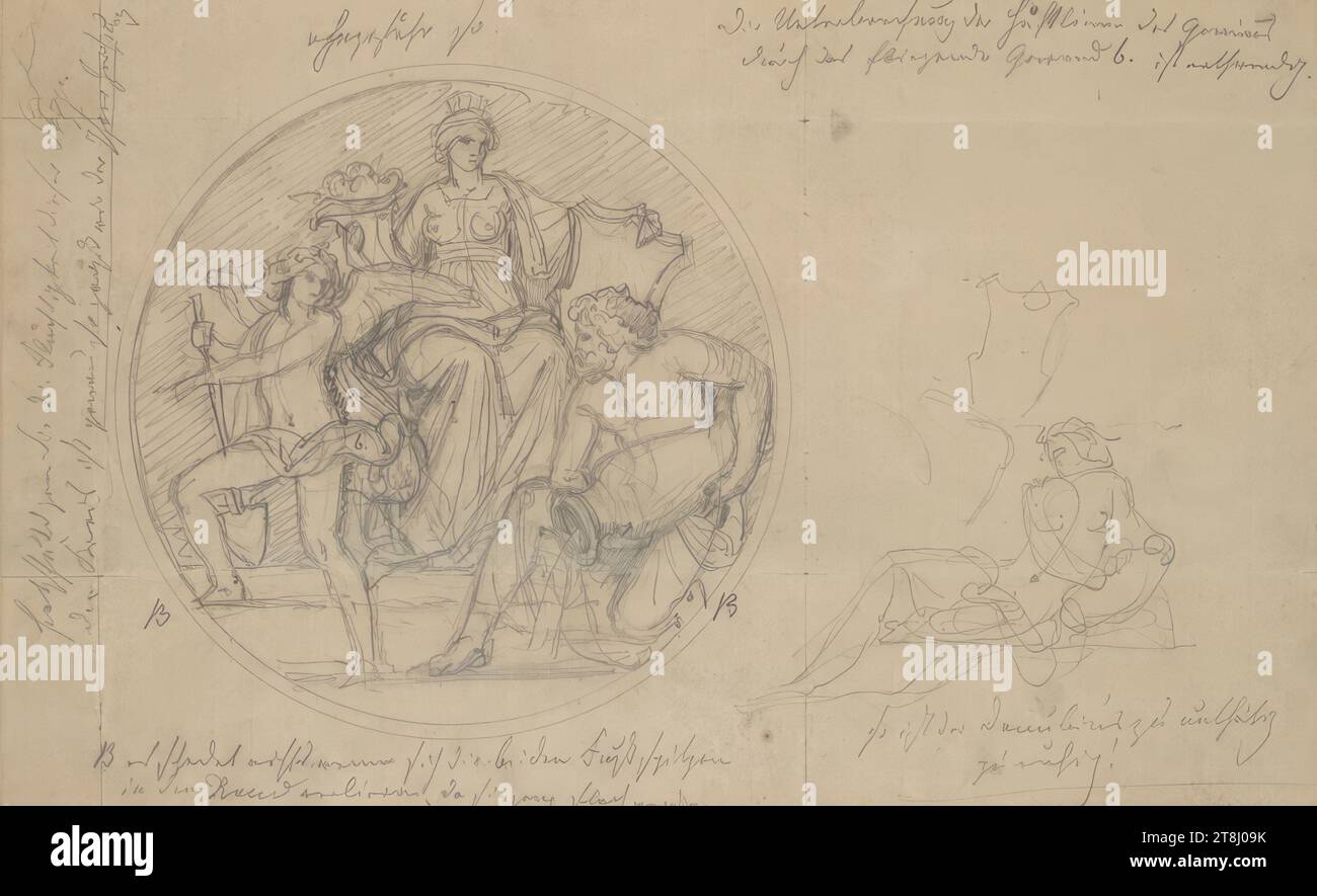 Design for a circular relief: Vindobona enthroned, Danubius on the ...