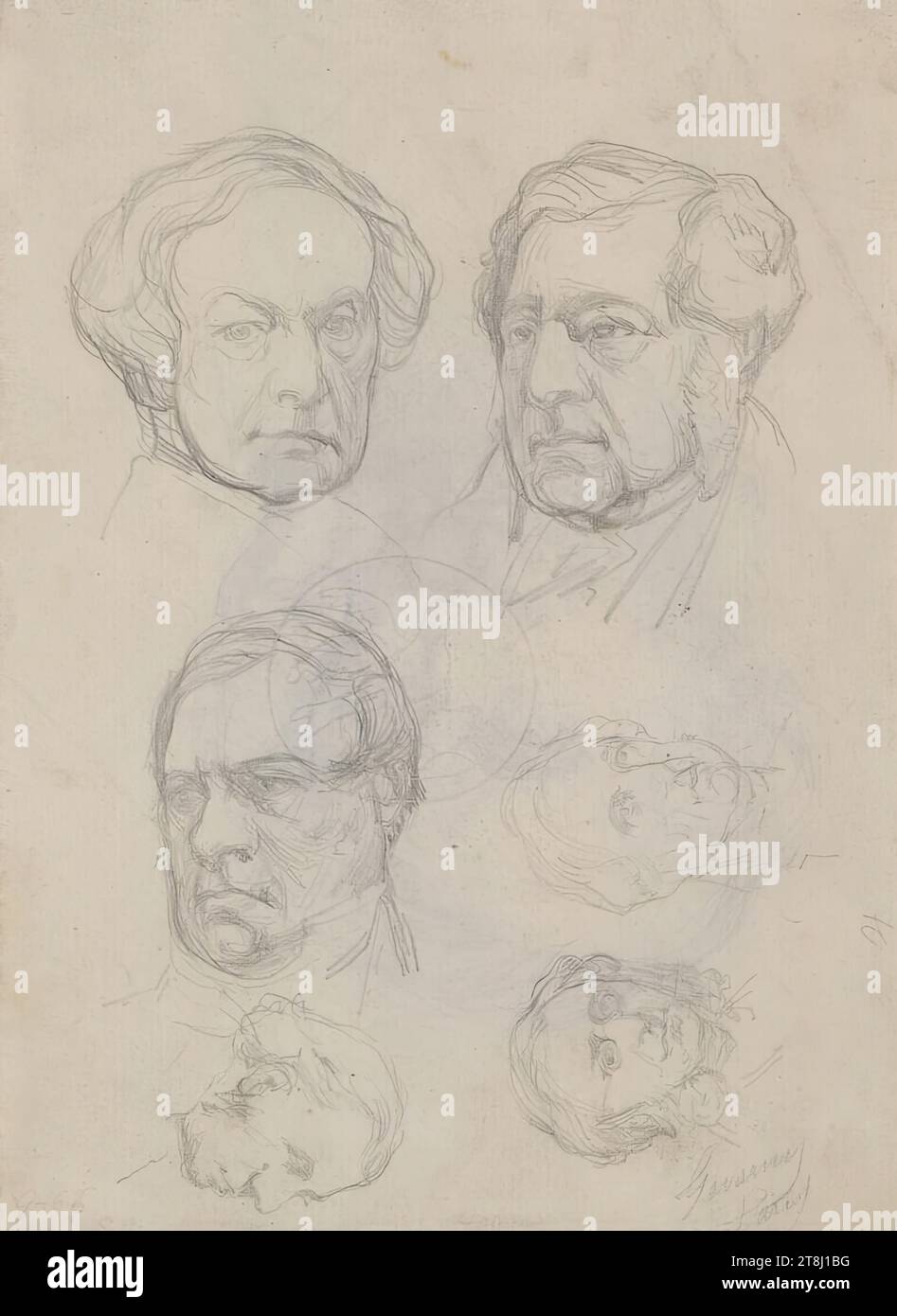 Six studies of male portraits, Paul Gavarni, Paris 1804 - 1866 Auteuil ...