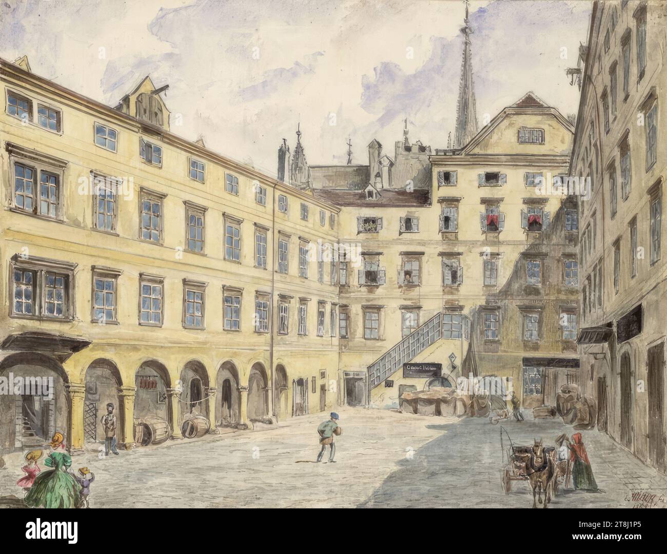 Farmer's market, Emil Hütter, Vienna 1835 - 1886 Vienna, 1858, drawing ...