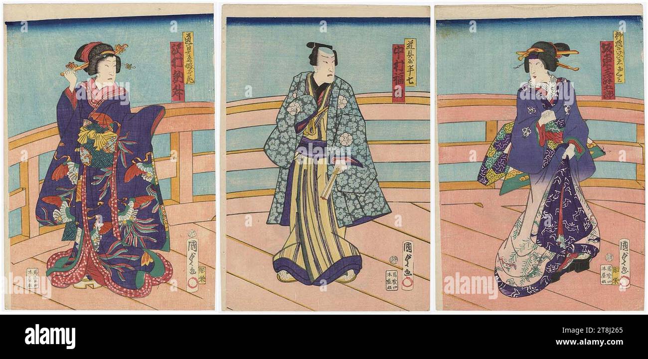 Utagawa Kunisada II - Actors Bandô Mitsugorô VI as Okumi, a Geisha of Yanagibashi; Nakamura ...