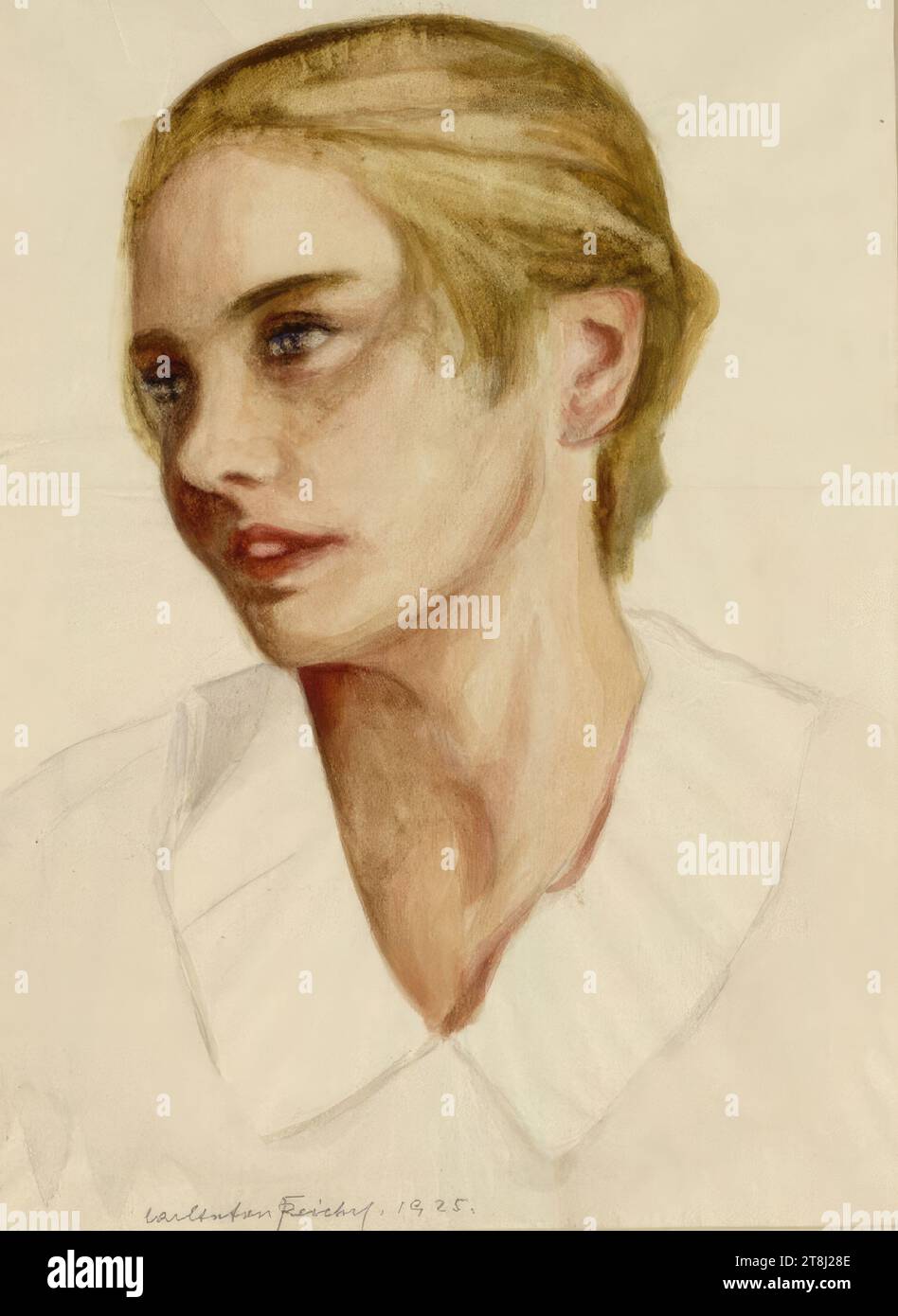 Head of a young woman to the left, Carl Anton Reichel, Wels 1874 - 1944 ...