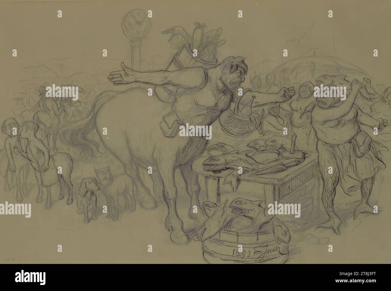 Wash market fights between centaurs and fish people, Ernst Juch, Gotha ...