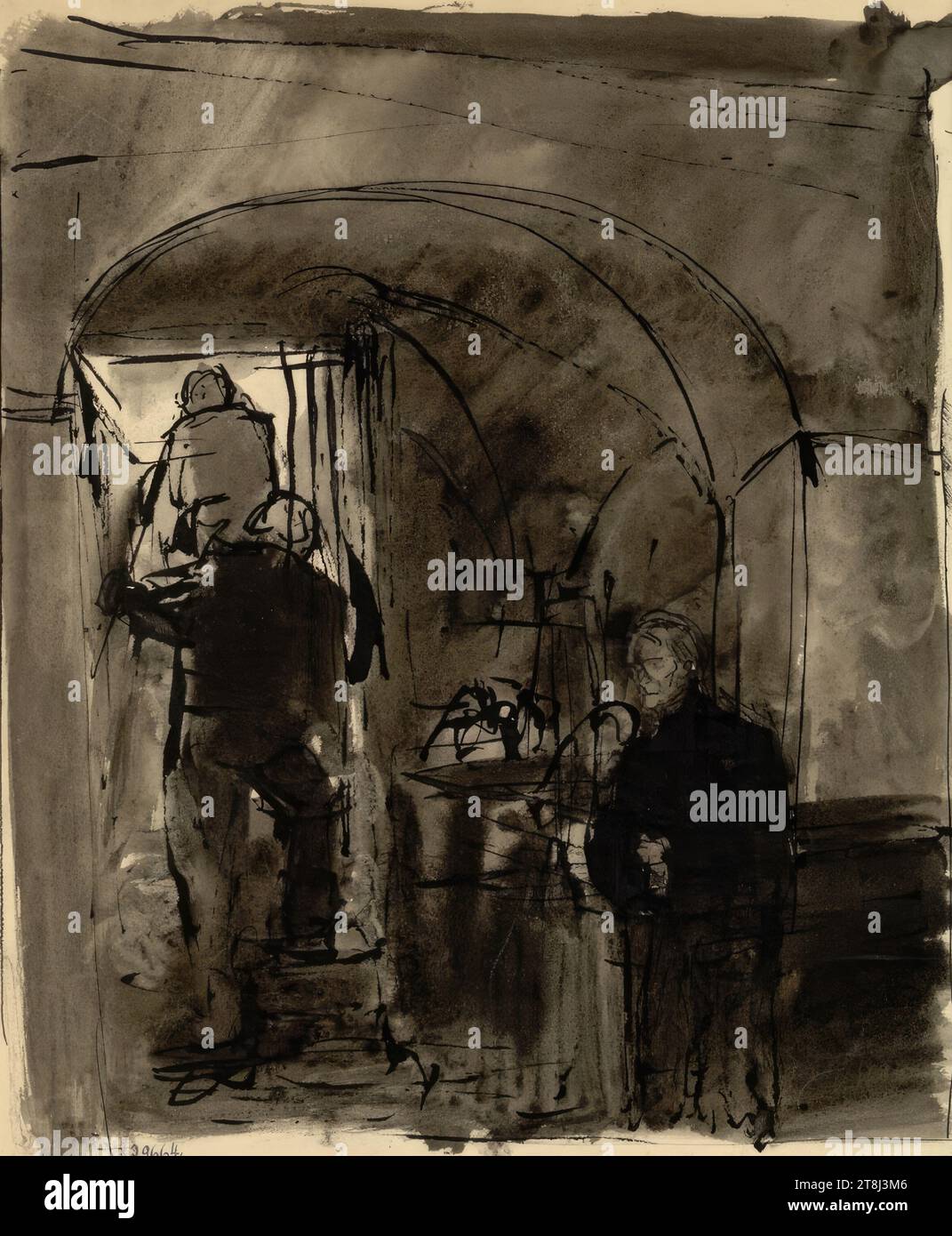 Interior with priest on the right and two people on the stairs, Franz ...