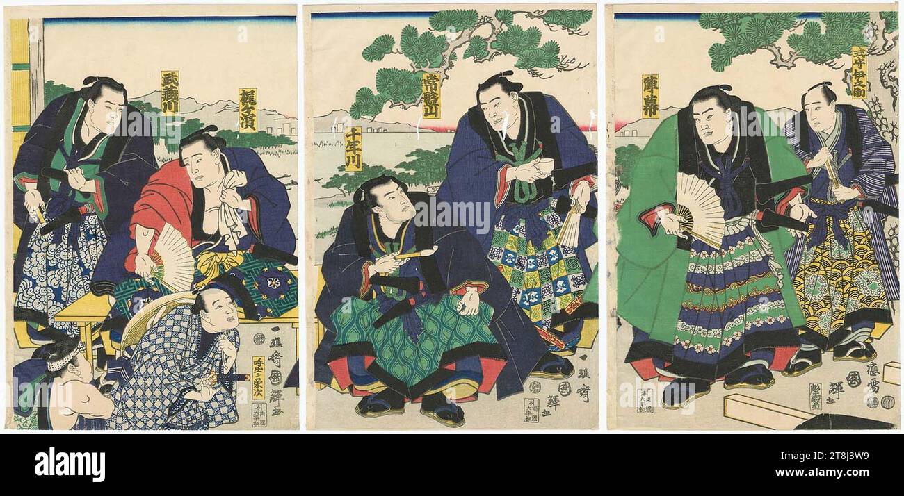 Utagawa Kuniteru II - Sumô Wrestlers Jinmaku, Tokiwayama, Chitosegawa ...