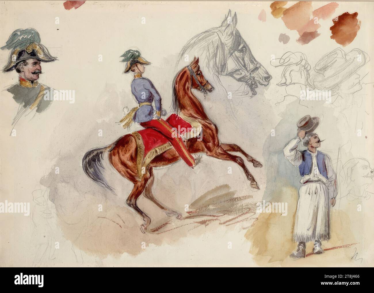 Figure studies of a rider, officer and saluting man, Anonymous, 1840 ...