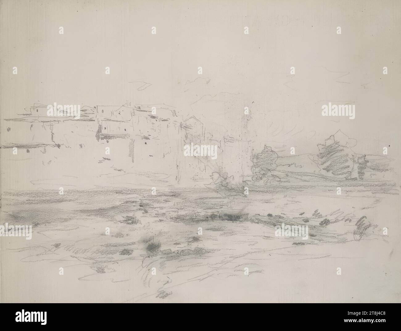 Landscape and view of a city built on rock, Rösch Ludwig sketchbook; 36 ...