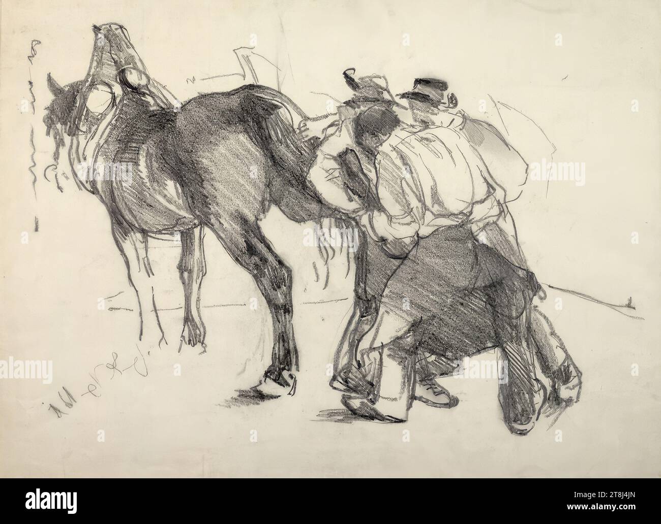 At the farrier, Hans Frank, Vienna 1884 - 1948 Salzburg, drawing, chalk ...