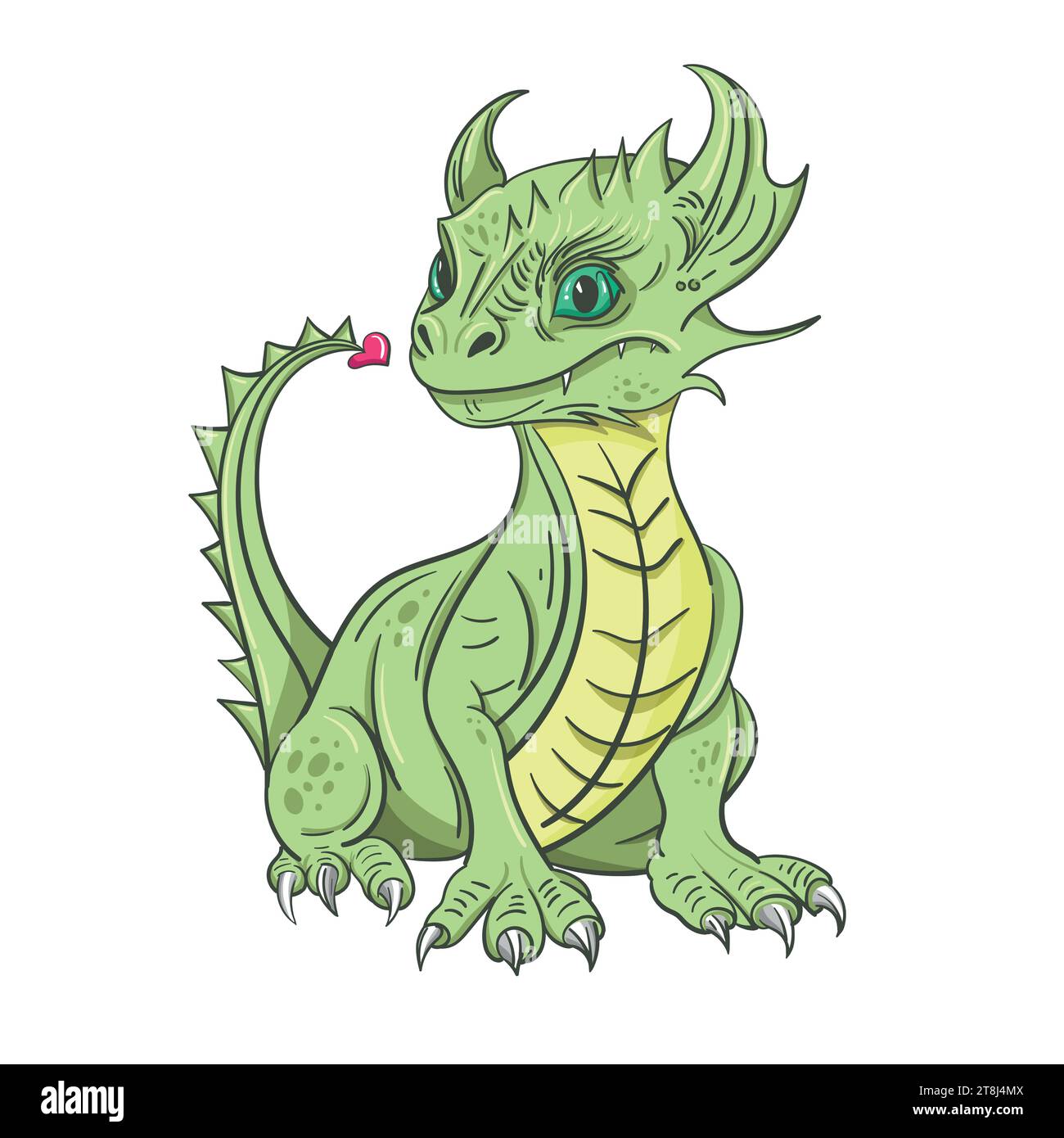 A cute cartoon green dragon holds . New year 2024 animal vector ...