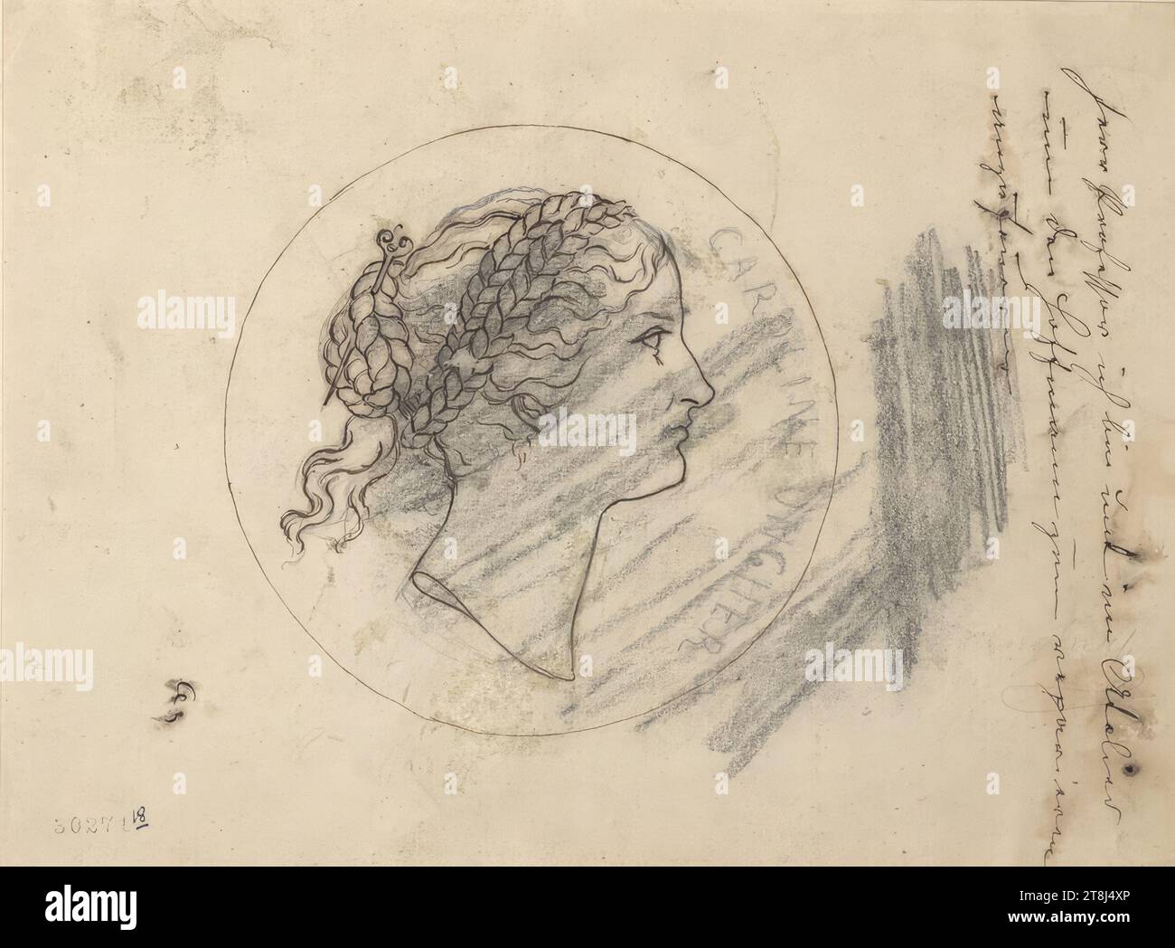 Coin design with a woman's head in profile, Rudolf Weyr, Vienna 1847 ...