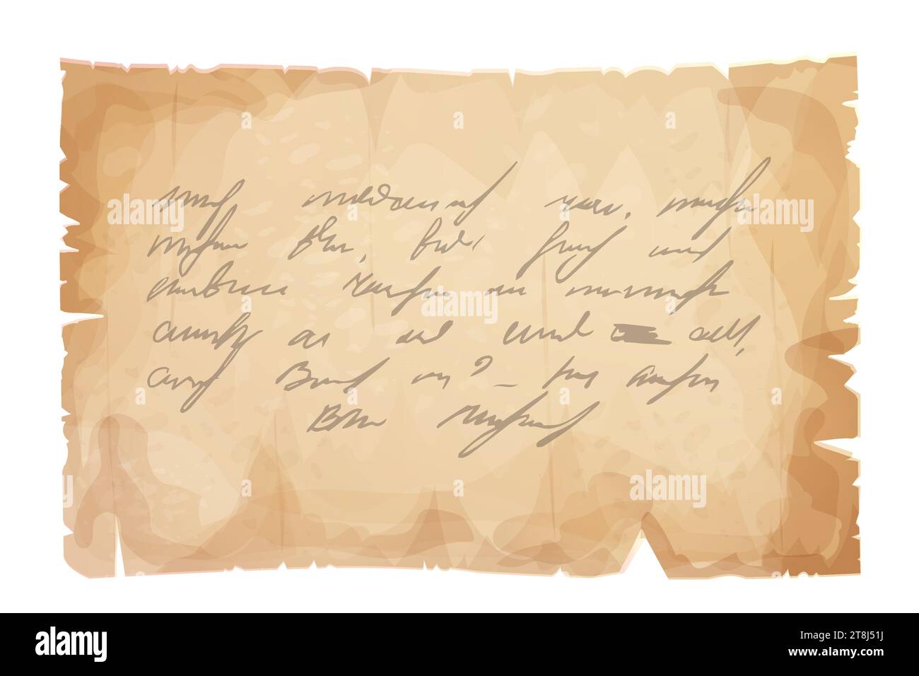 Parchment paper, torn pieces, old sheetwith unreadble scrit in cartoon ...