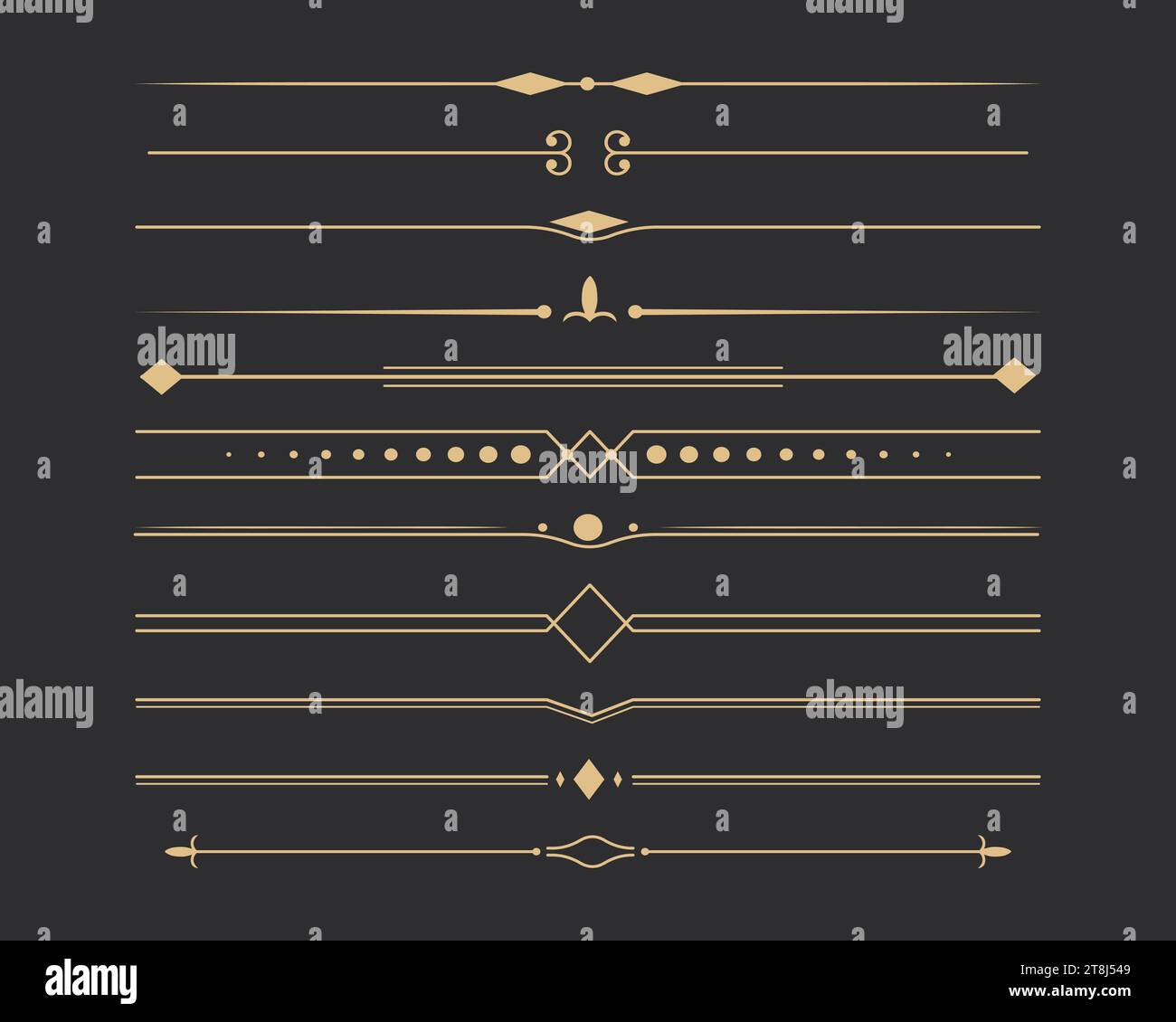 Text Devider Set Gold Line Minimal Separators Elegant Doodlle Borders