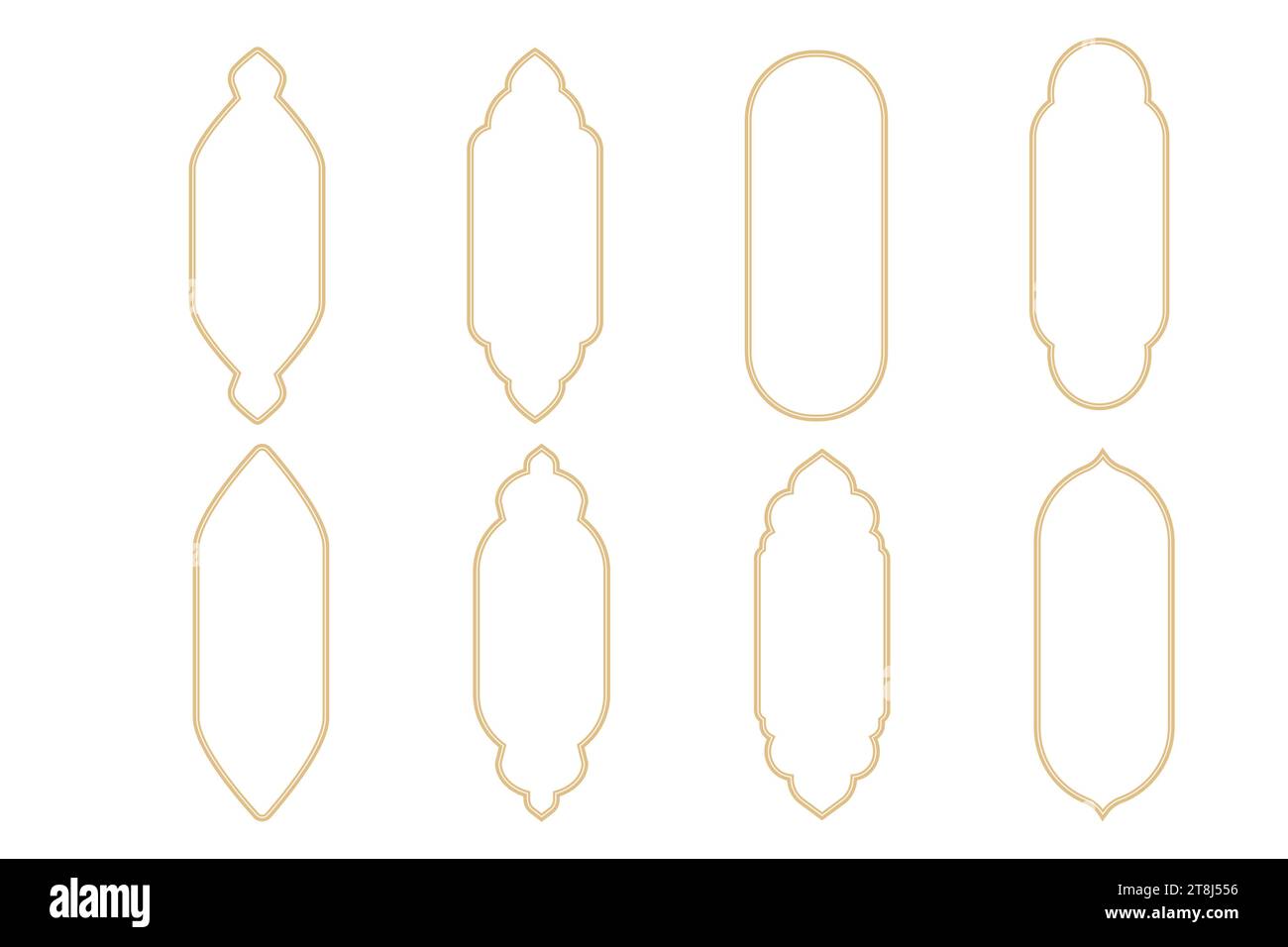 Set Islamic arch frame golden minimal line border isolated on white ...