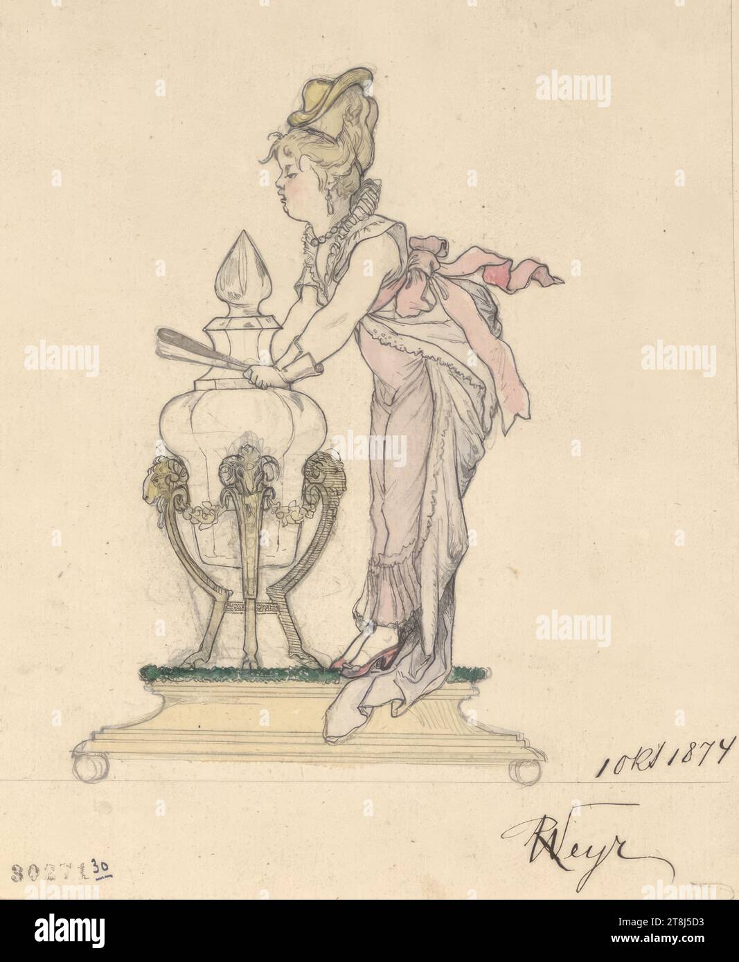 Female figure next to a glass vessel, Rudolf Weyr, Vienna 1847 - 1914 ...