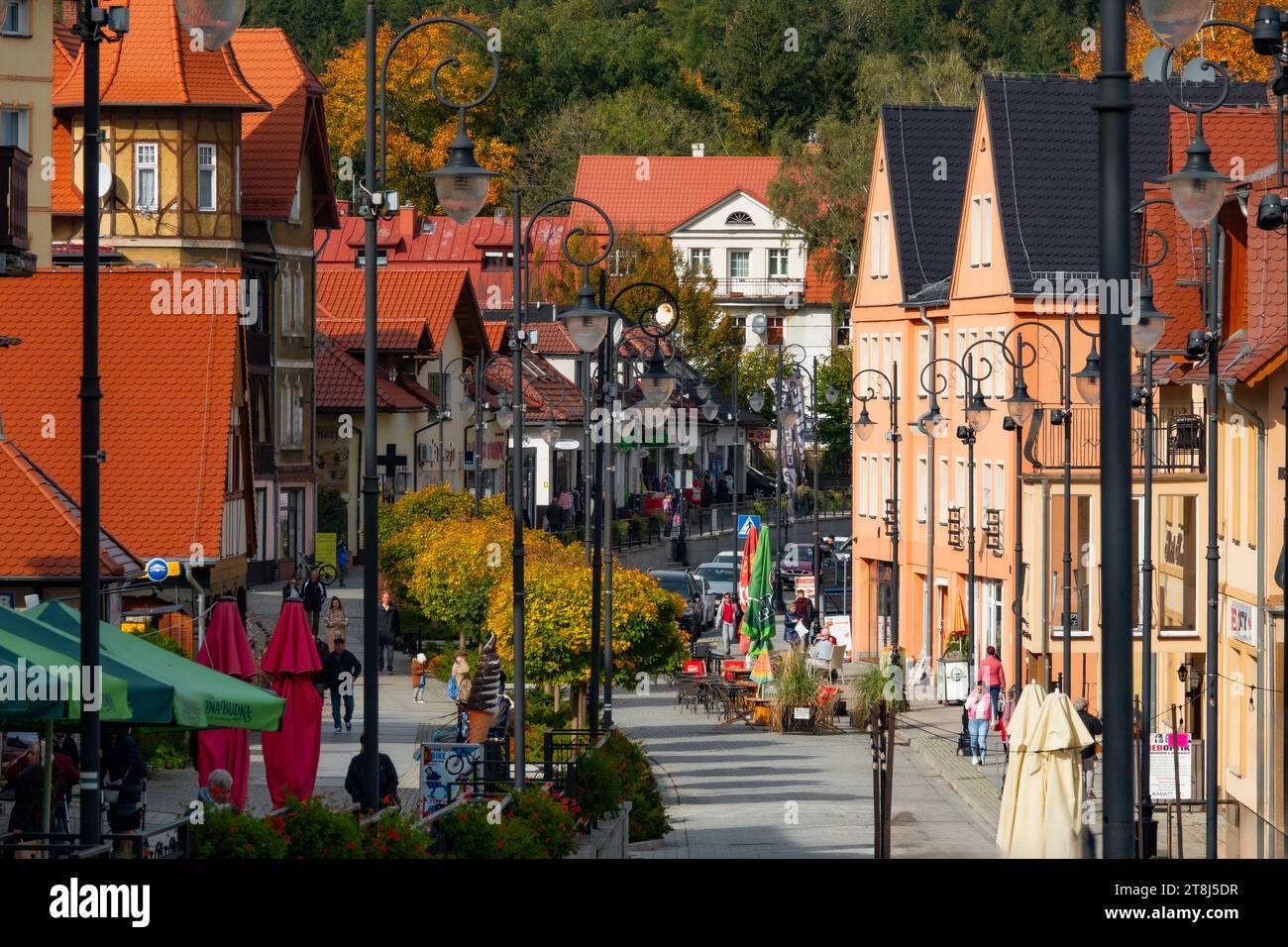 10 10 2022: Main street, vintage spa houses. Tourism in spa resort ...