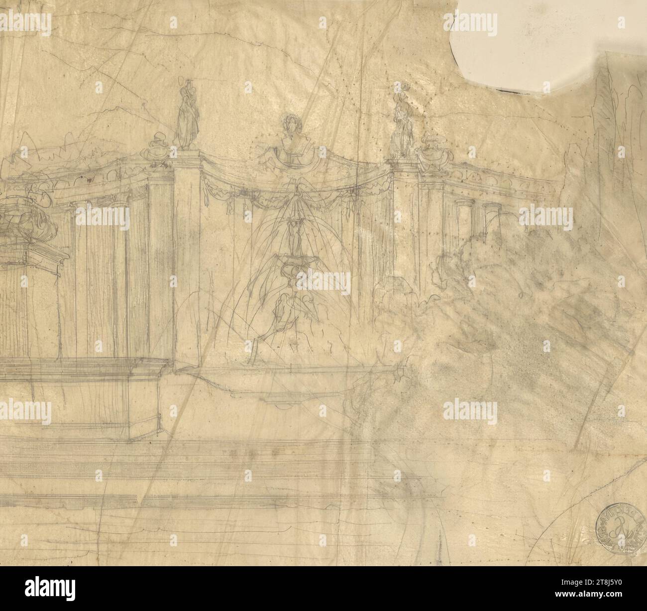 Architectural sketch with fountain, Rudolf Weyr, Vienna 1847 - 1914 ...