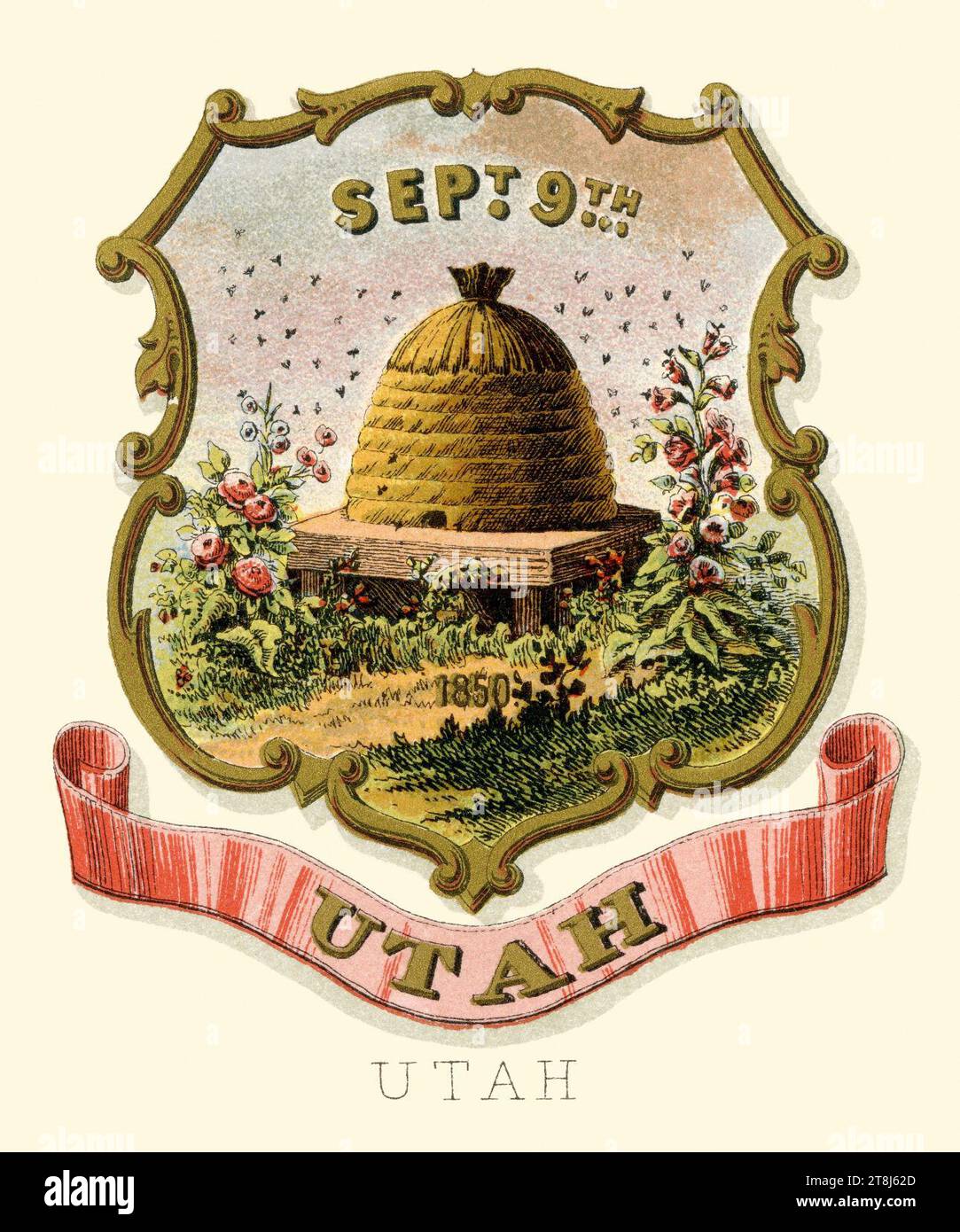 Utah territory coat of arms (illustrated, 1876 Stock Photo - Alamy