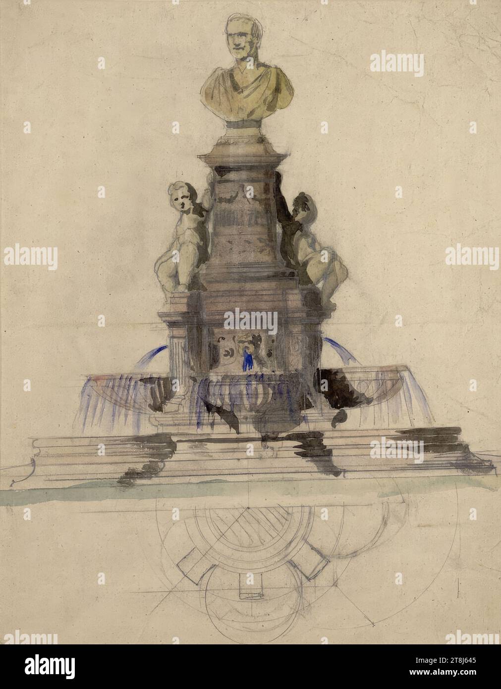 Monument design with floor plan sketch, Rudolf Weyr, Vienna 1847 - 1914 ...