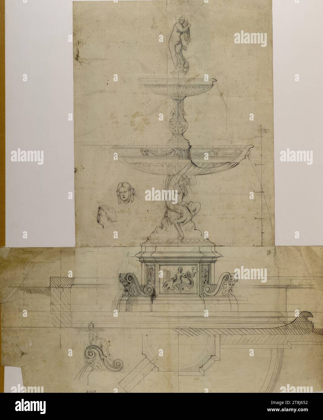Sketch sheet: Brunnen, Rudolf Weyr, Vienna 1847 - 1914 Vienna, drawing ...