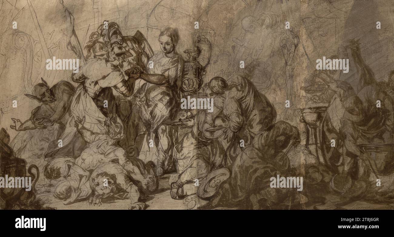 Circe transforms Odysseus' companions into animals, drawing, chalk ...