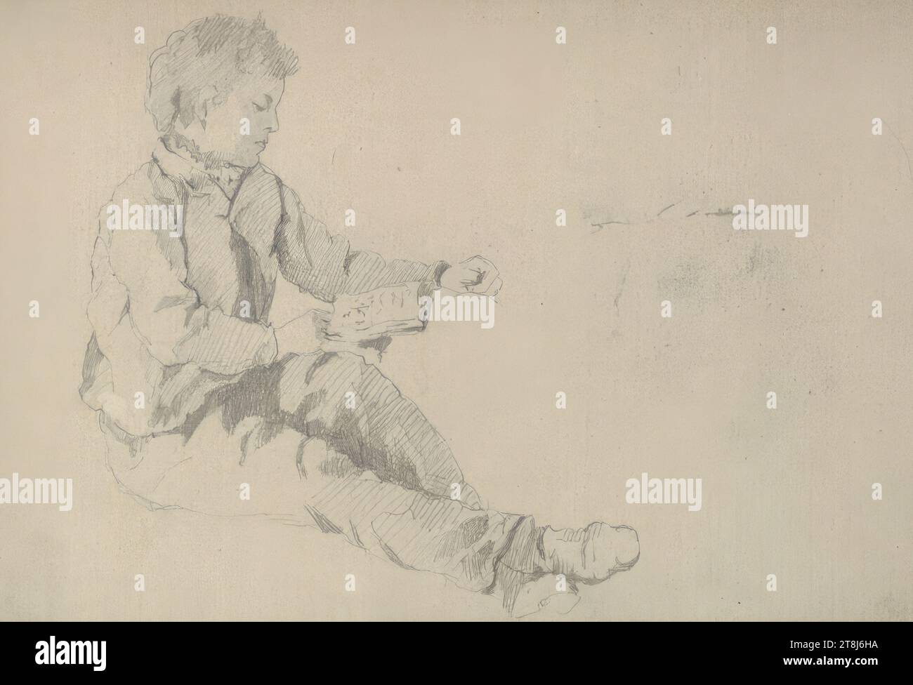 Study of a seated boy with a book, sketchbook Swoboda Emerich Alexius ...