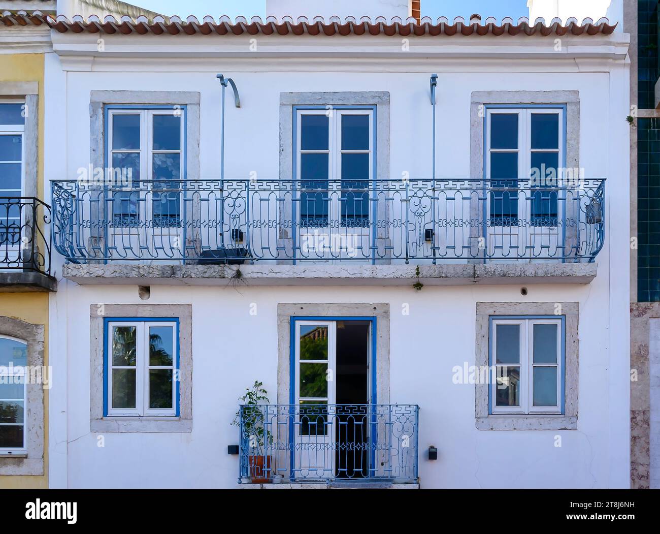 Lisbon, Portugal, facade of Portuguese style building architecture ...