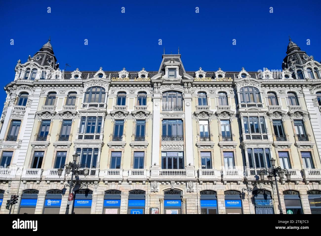 OVIEDO, Spain, facade of a famous old building and its architecture ...