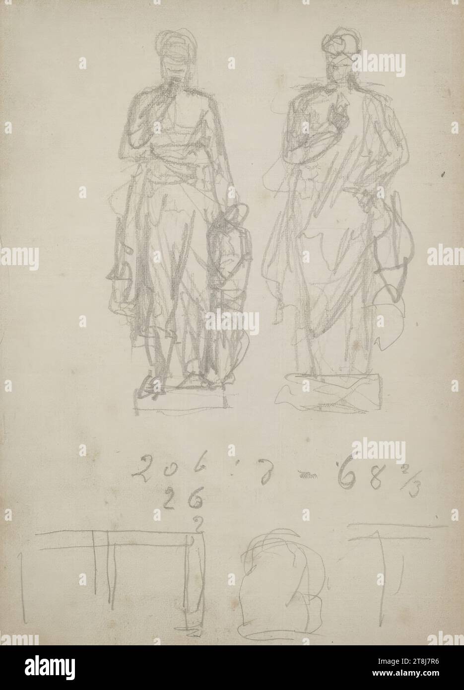 figure sketches; Invoice; Floor plan, sketchbook Swoboda Emerich ...