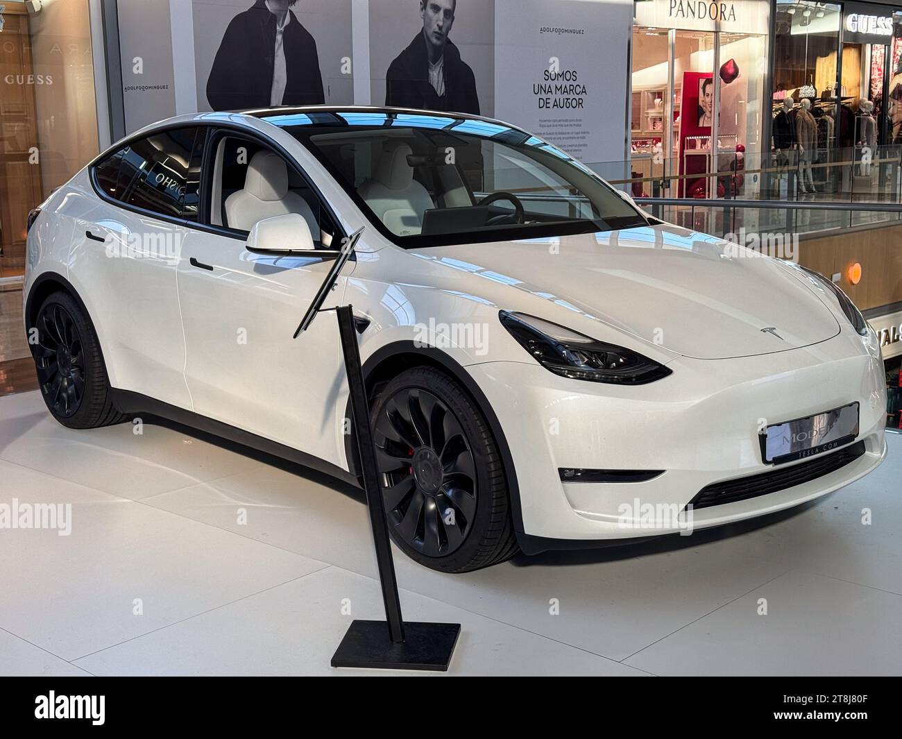 Tesla Model Y exhibited in Puerto Venecia, well-recognized shopping ...