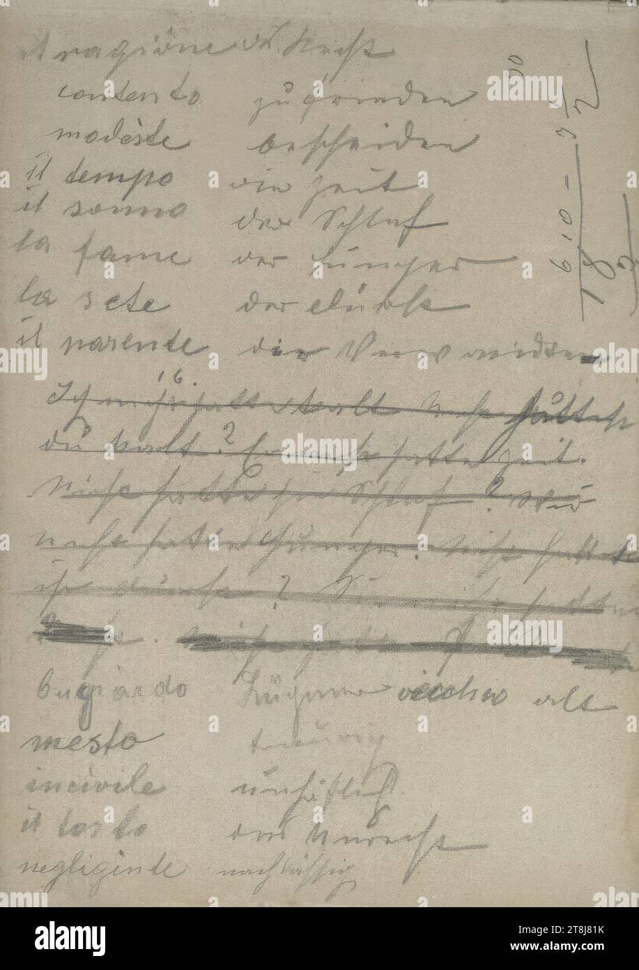 German-Italian vocabulary; Invoice, sketchbook Swoboda Emerich Alexius ...