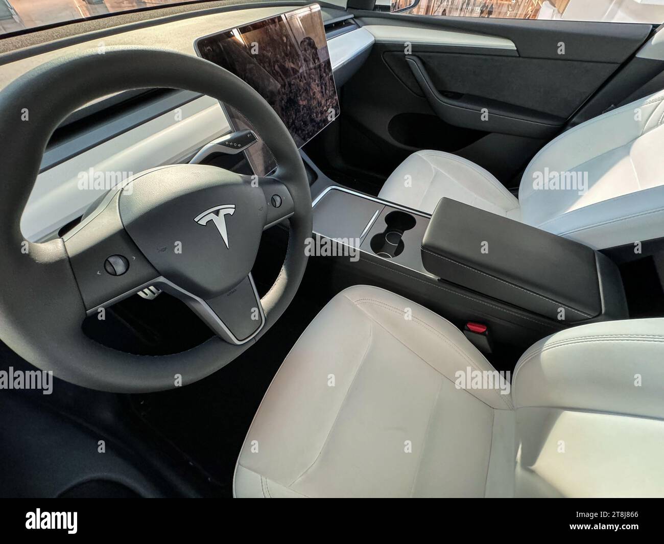 Tesla Model Y exhibited in Puerto Venecia, well-recognized shopping ...