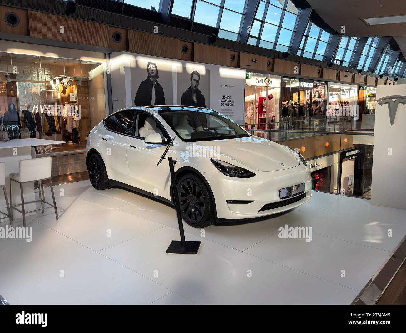 Tesla Model Y exhibited in Puerto Venecia, well-recognized shopping ...