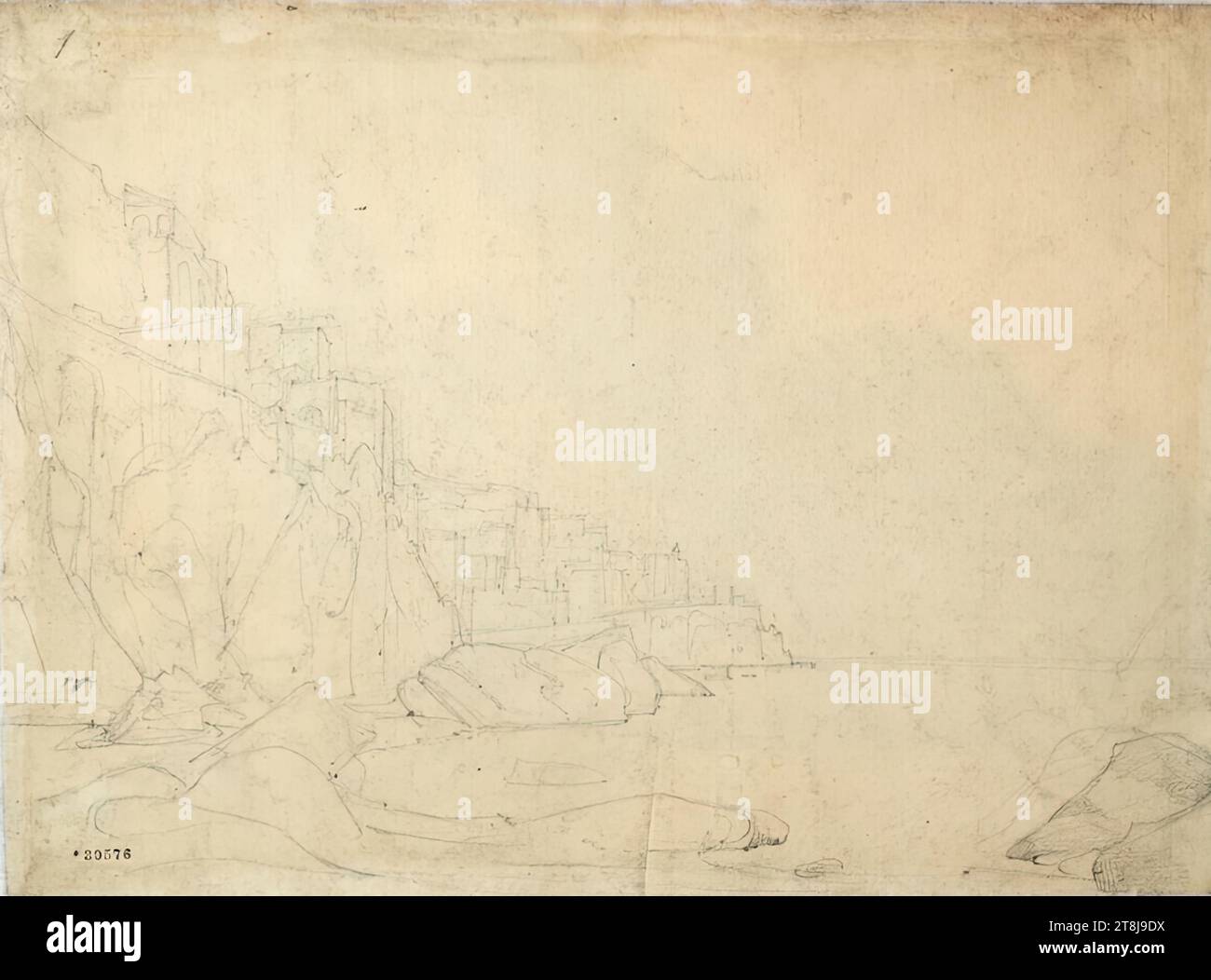 Sketch of a harbor on a rocky coast, Joseph Höger, Vienna 1801 - 1877 ...