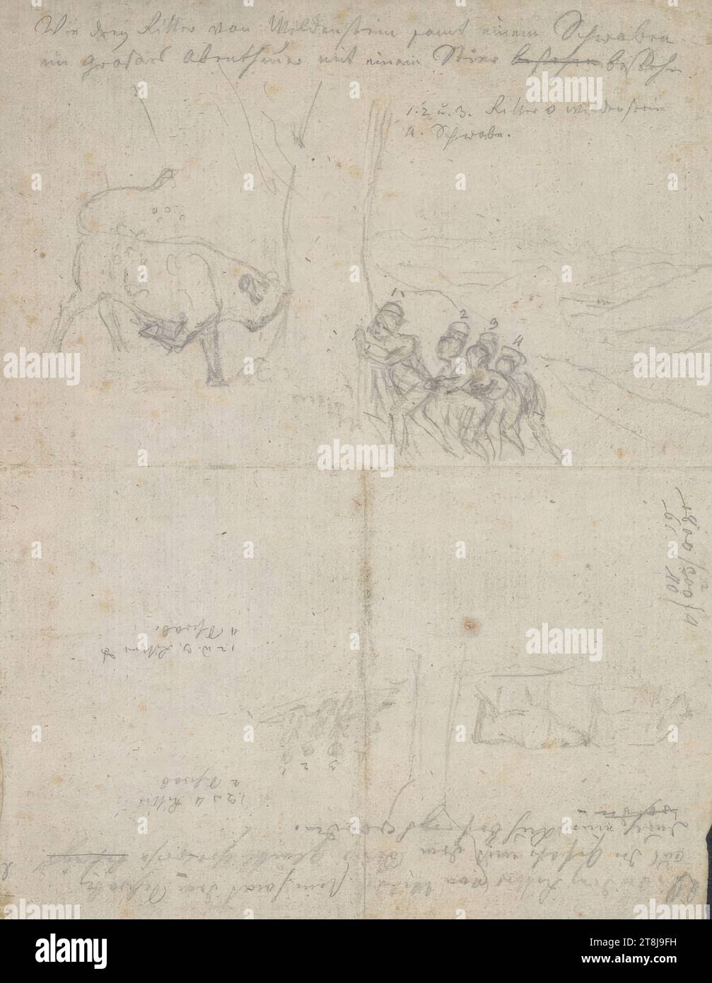 Two sketches of the Knights of Mildenstein, one upside down, folder ...