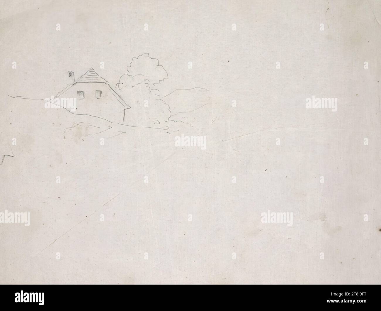 Rough landscape sketch with house, folder with 20 loose sketch sheets ...