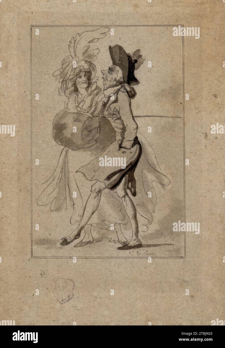 Caricature of Old Q, Anonymous, drawing, pen and ink, brown-gray wash ...