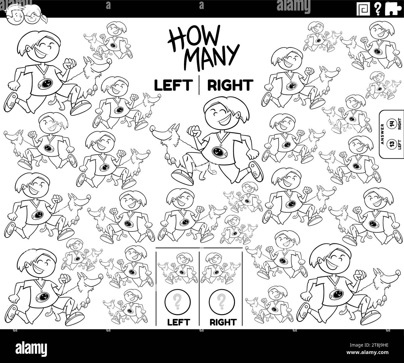 Cartoon illustration of educational game of counting left and right ...
