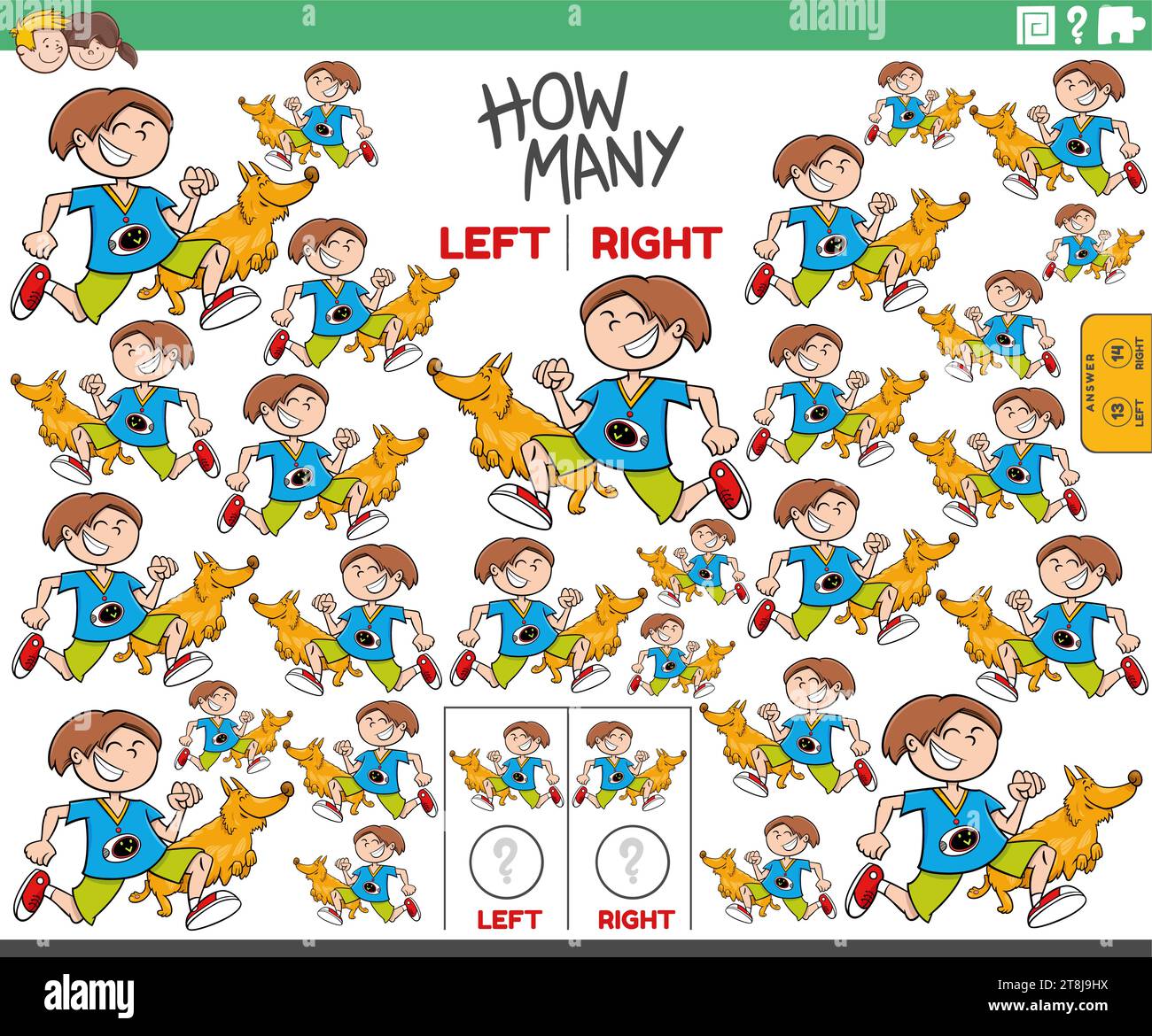 Cartoon illustration of educational game of counting left and right ...