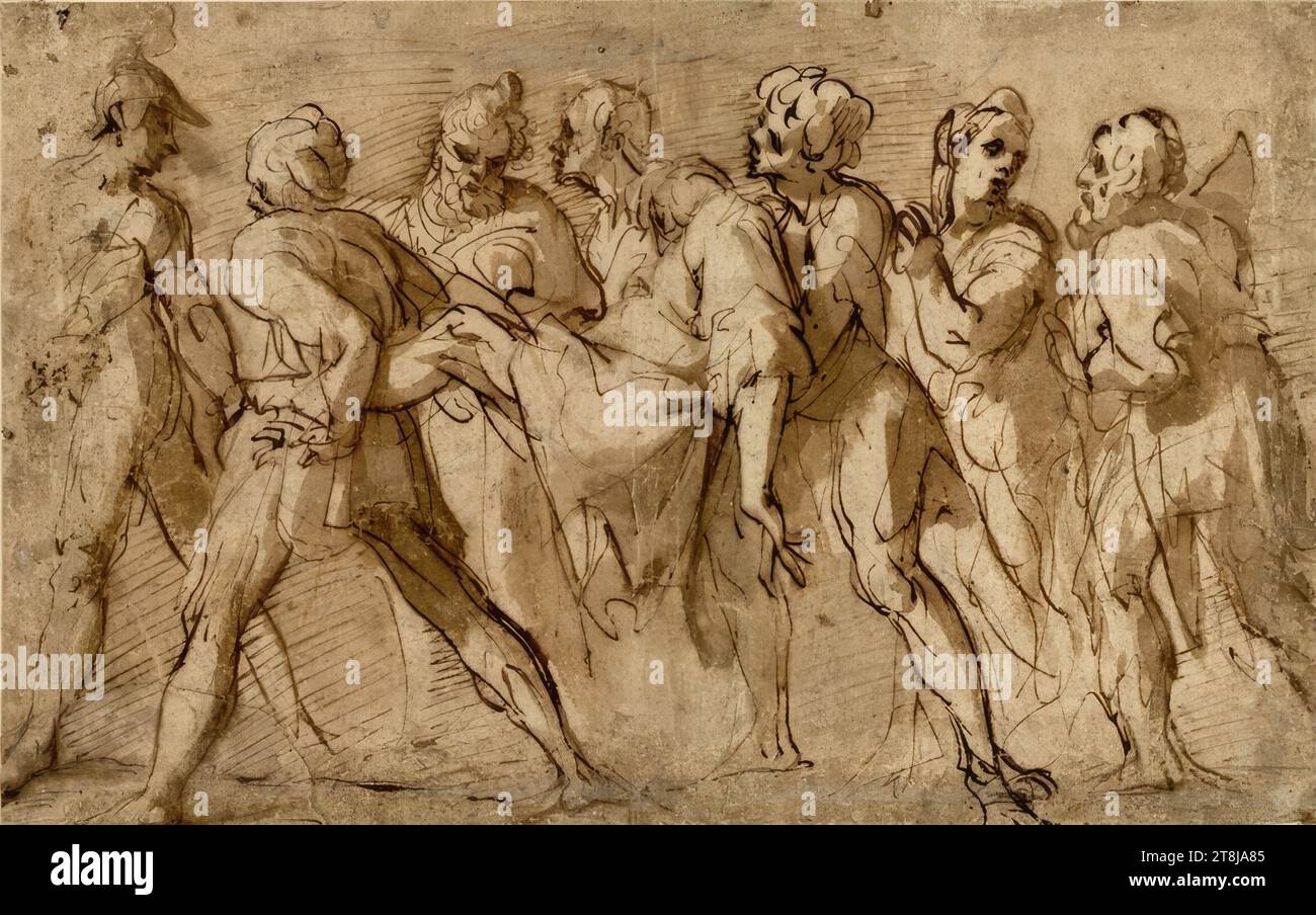 Men carrying a corpse to the left; in the entourage a woman who turns ...